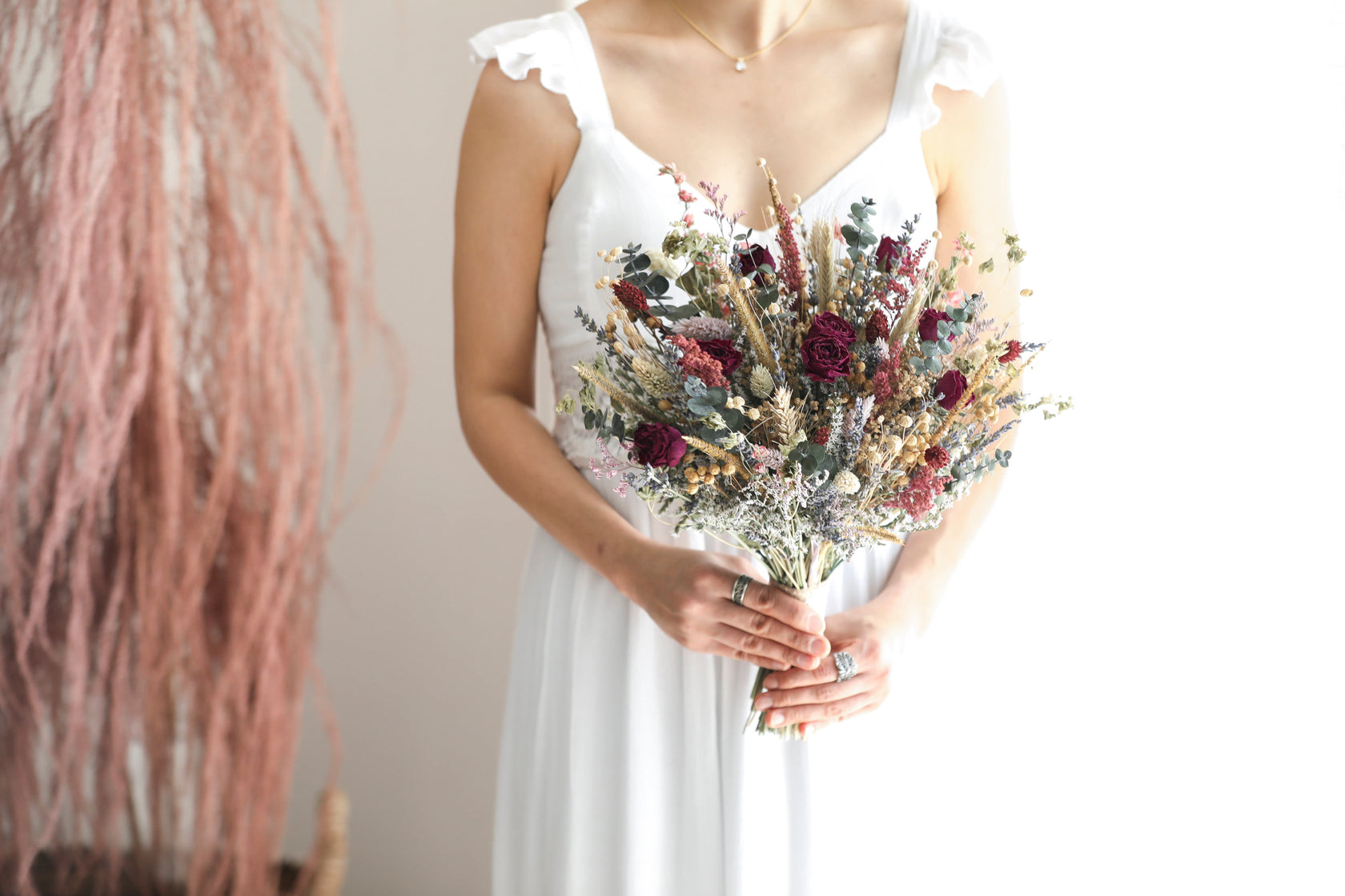 Eucalyptus & Hot Pink Roses Boho Bouquet – Heavenpartyflowers